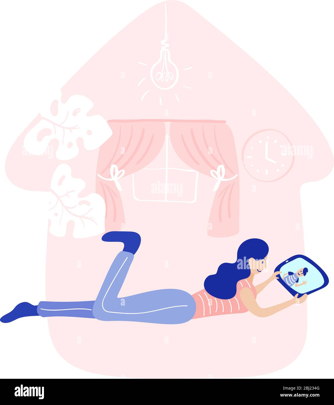 Young woman lies in bed Stock Vector Images - Alamy