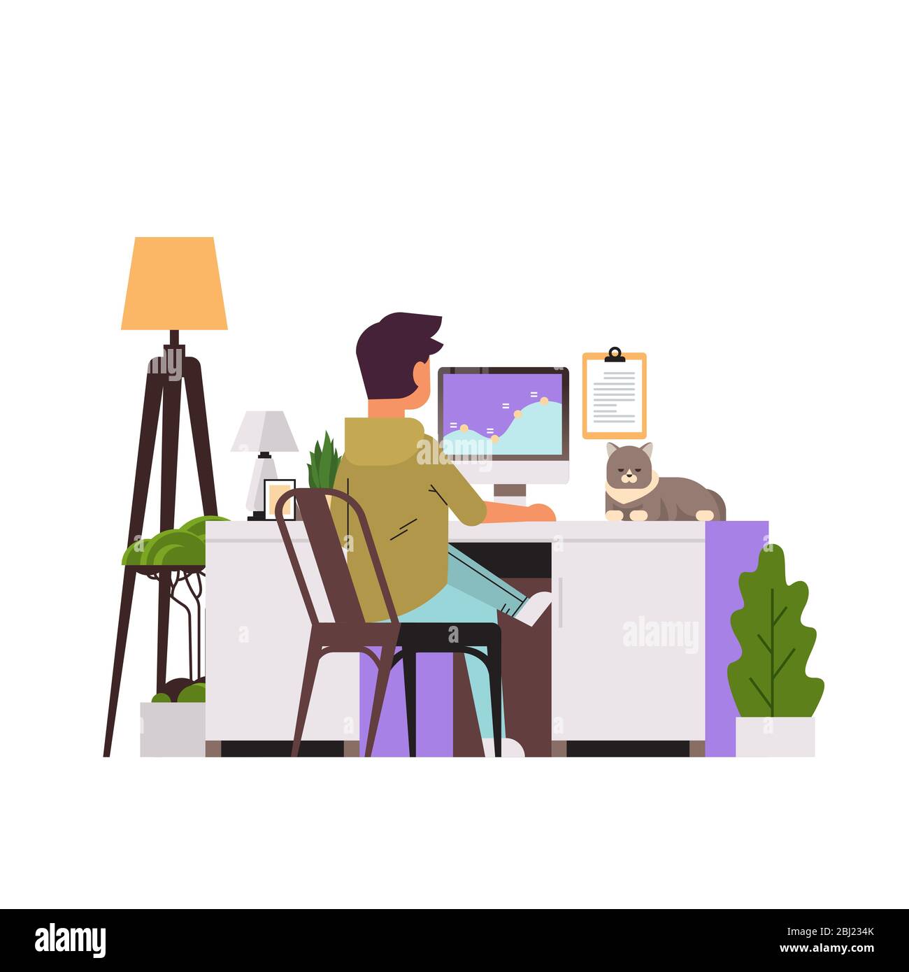 woman freelancer using computer monitor working at home during ...