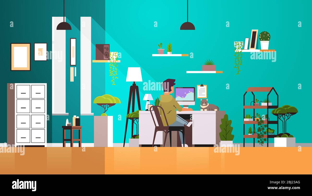 woman freelancer using computer monitor working at home during ...