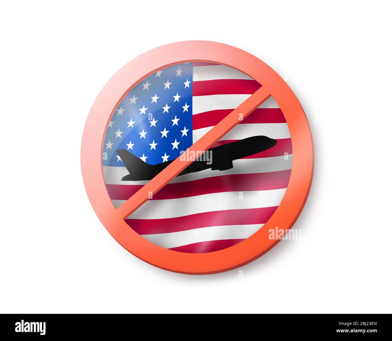 Warning sign with crossed out plane on the American flag Stock Photo ...