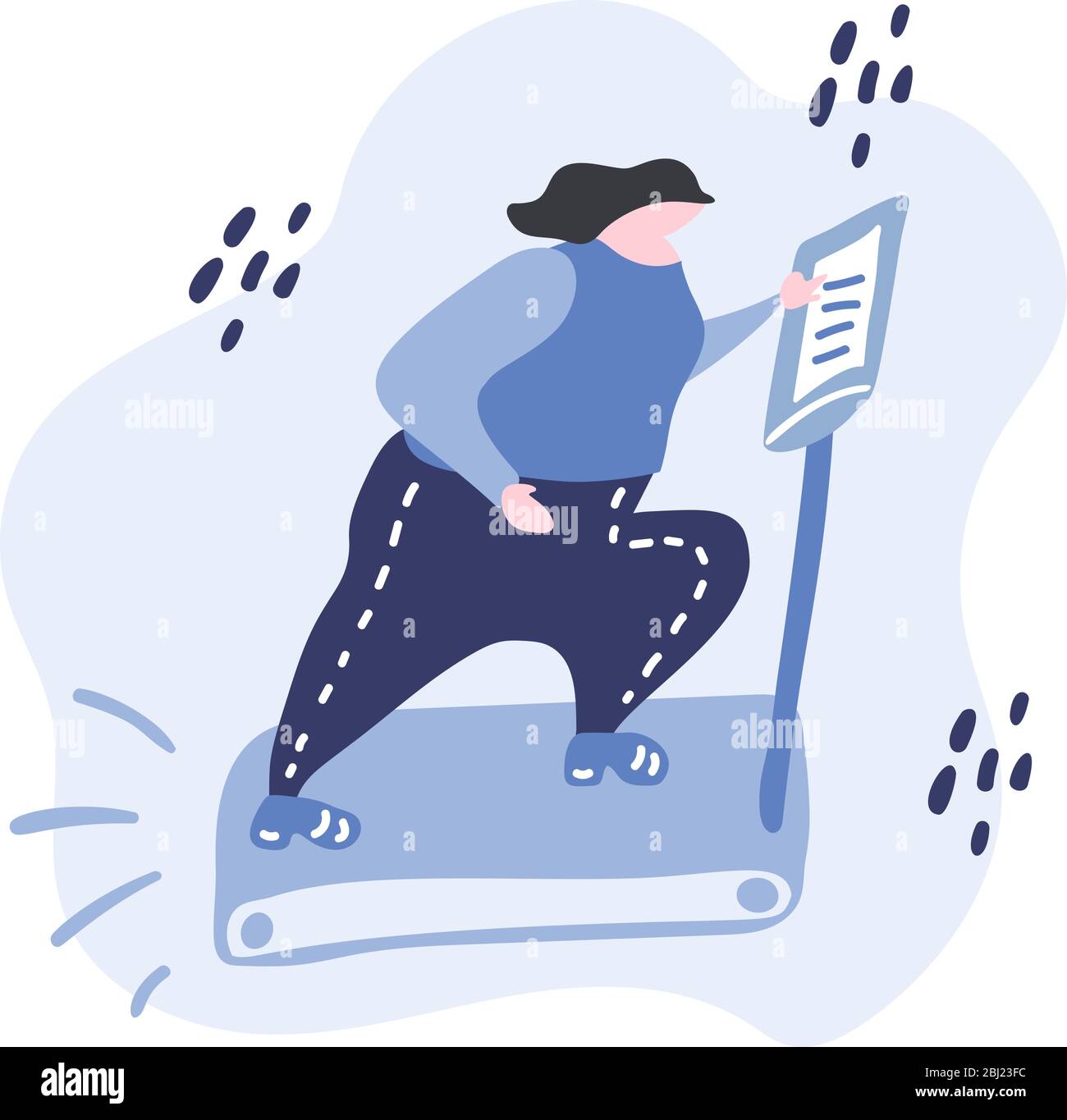 Fat girl running on treadmill on white. Keep fit and healthy ...