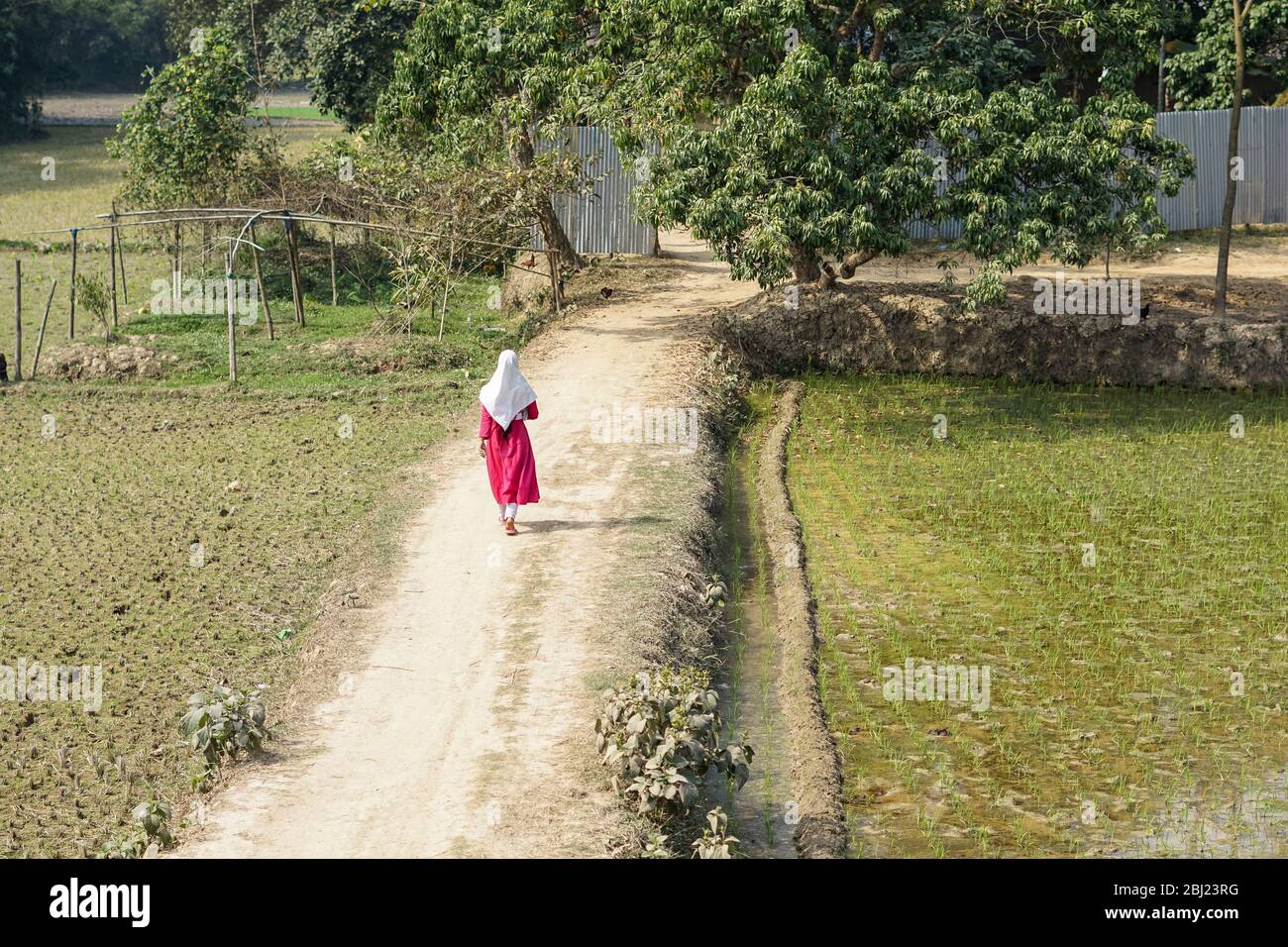 Jaflong / Bangladesh - January 28, 2019: Muslim Bengali girl walking in ...