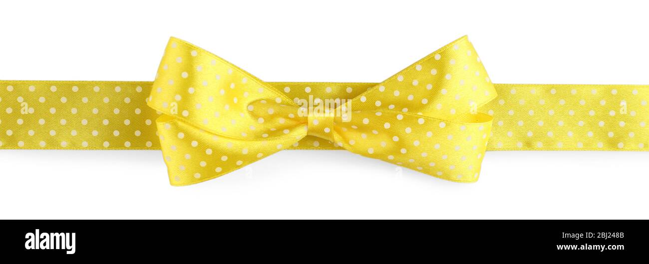 Yellow ribbon bow isolated on white Stock Photo - Alamy