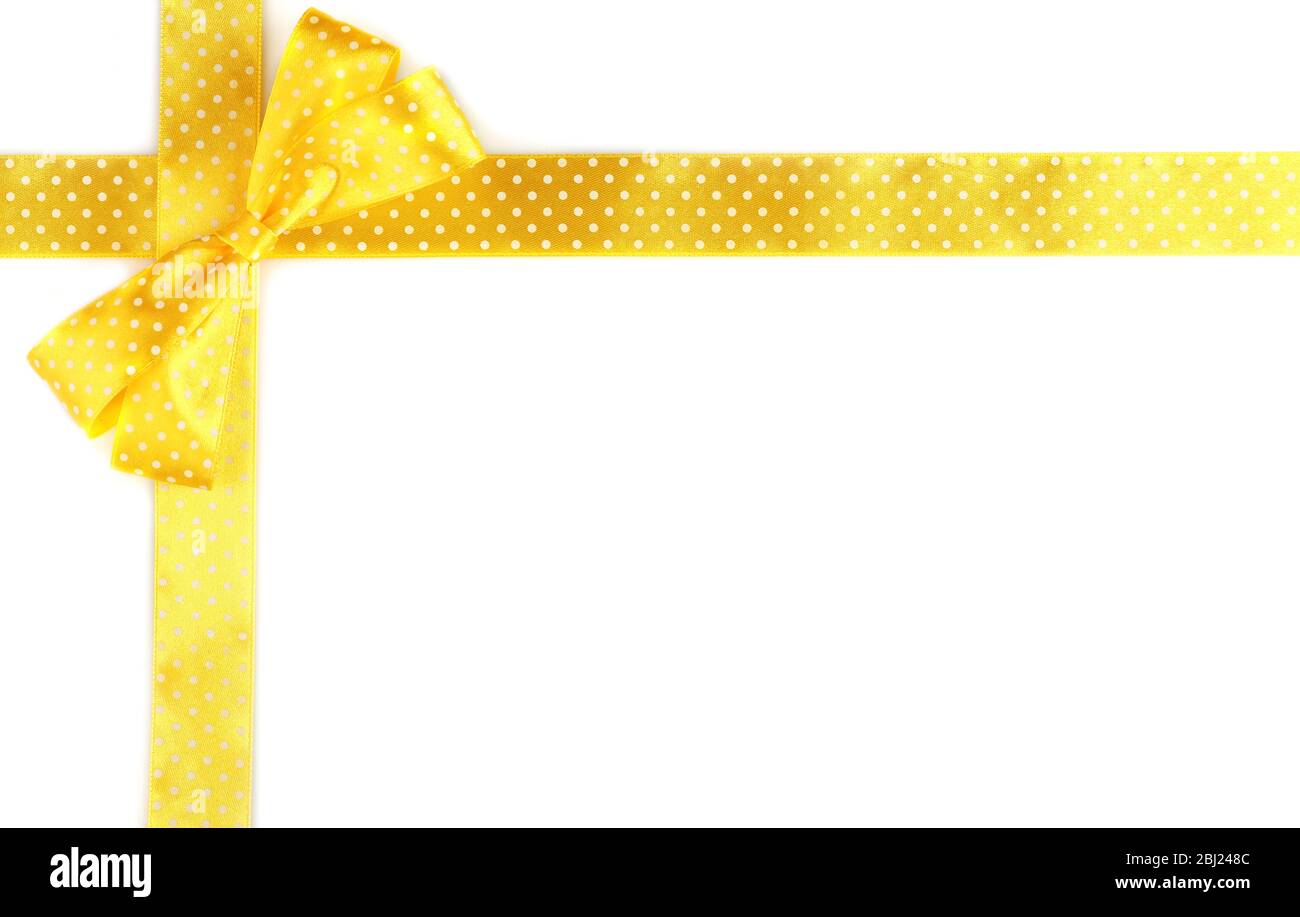 Yellow ribbon bow isolated on white Stock Photo - Alamy