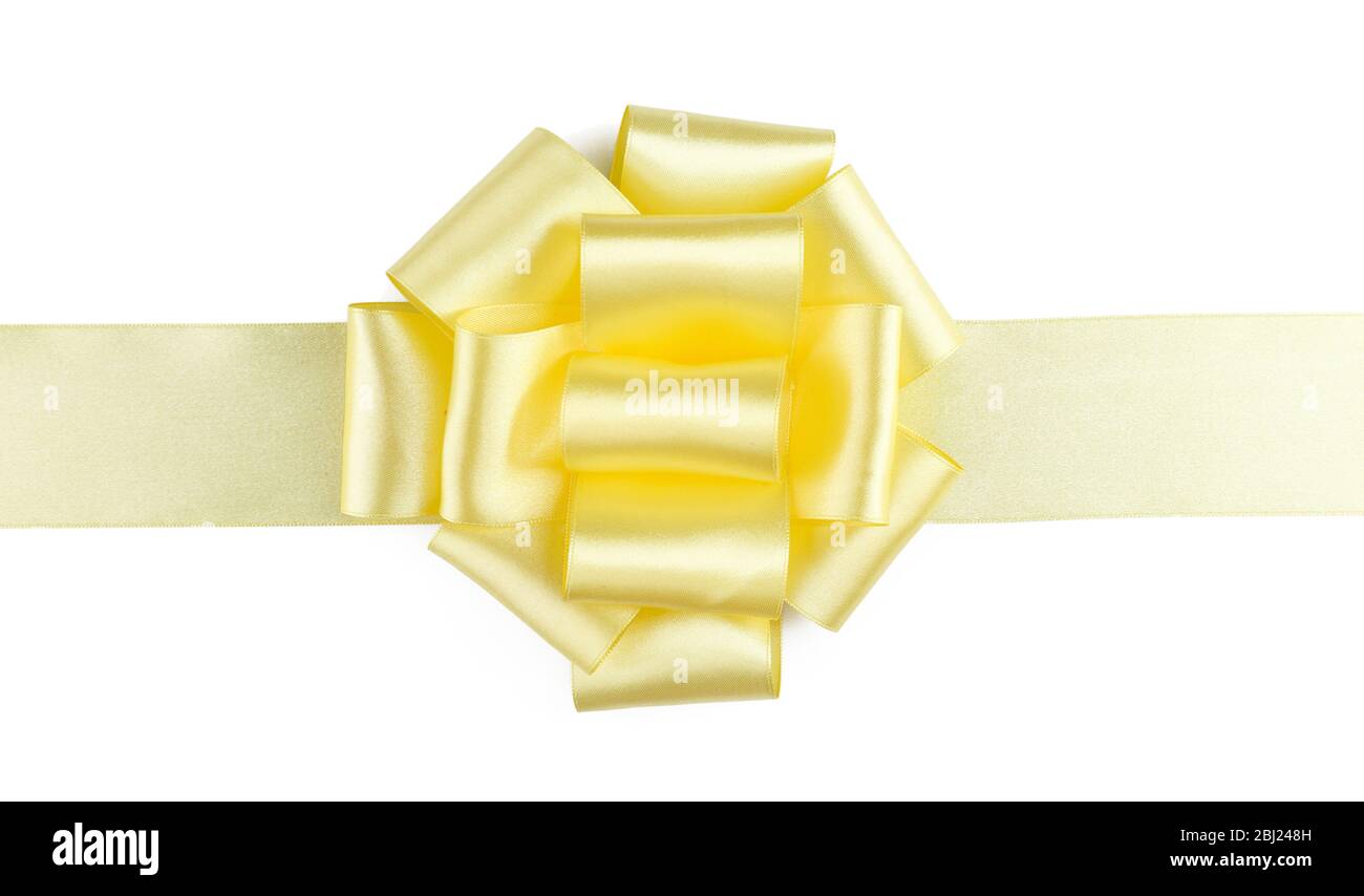 Yellow ribbon bow isolated on white Stock Photo - Alamy