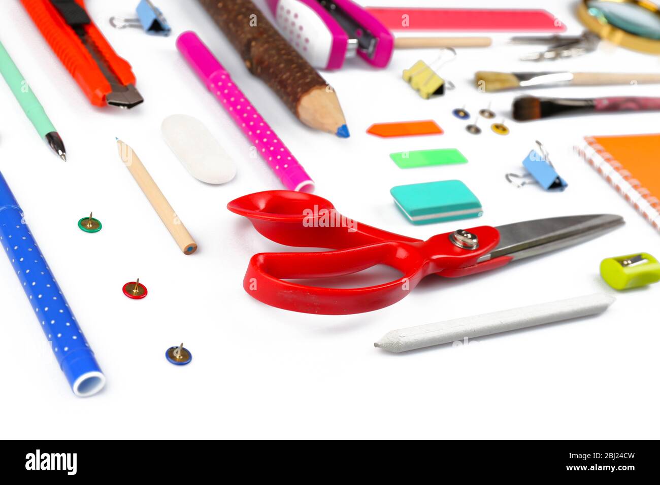 Stationery objects isolated on white Stock Photo - Alamy