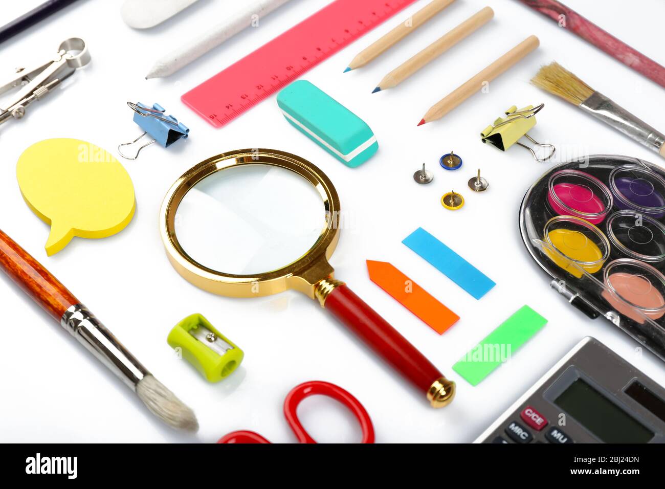 Stationery objects isolated on white Stock Photo - Alamy