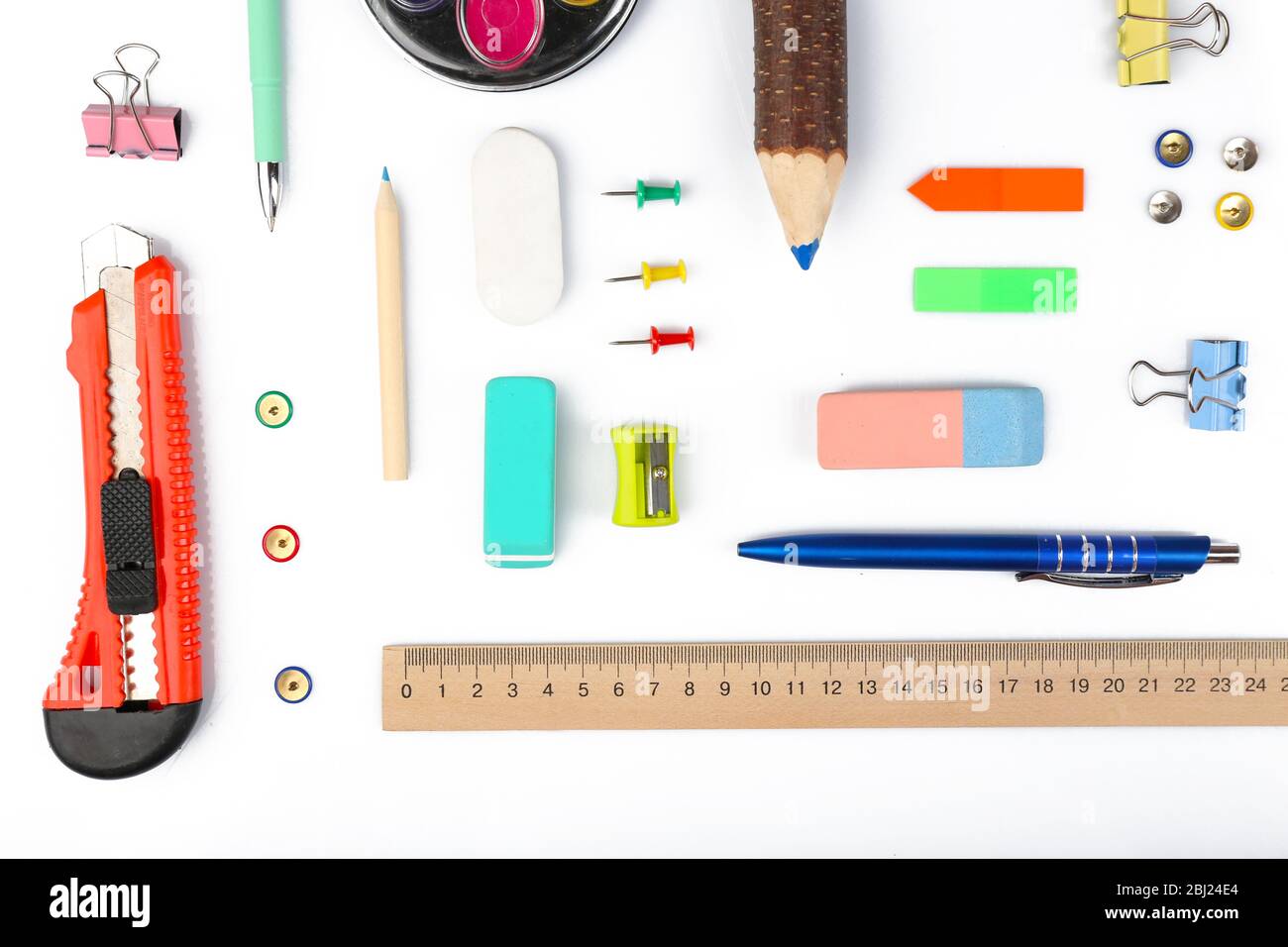 Stationery objects isolated on white Stock Photo - Alamy