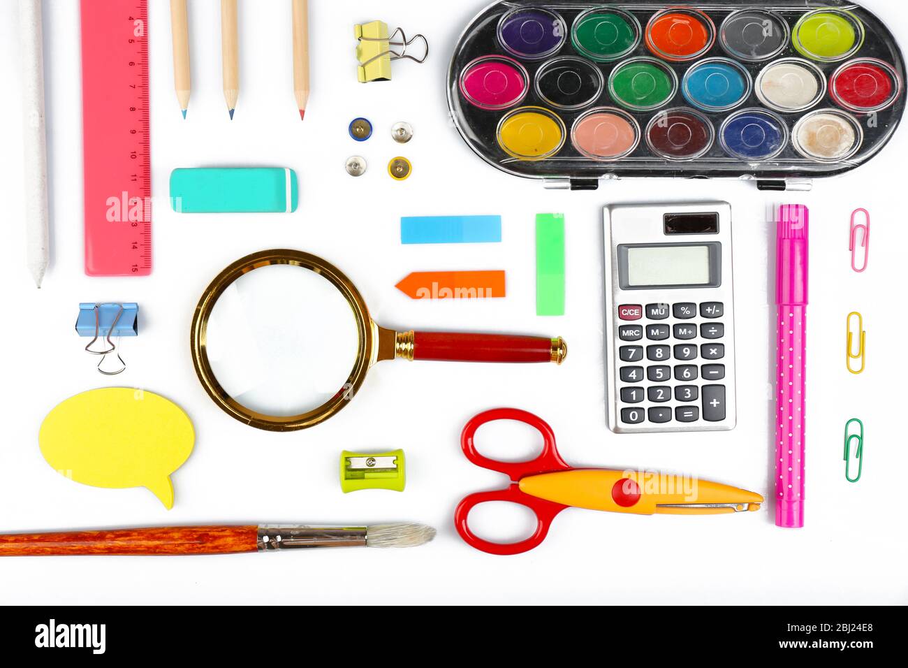 Stationery objects isolated on white Stock Photo - Alamy