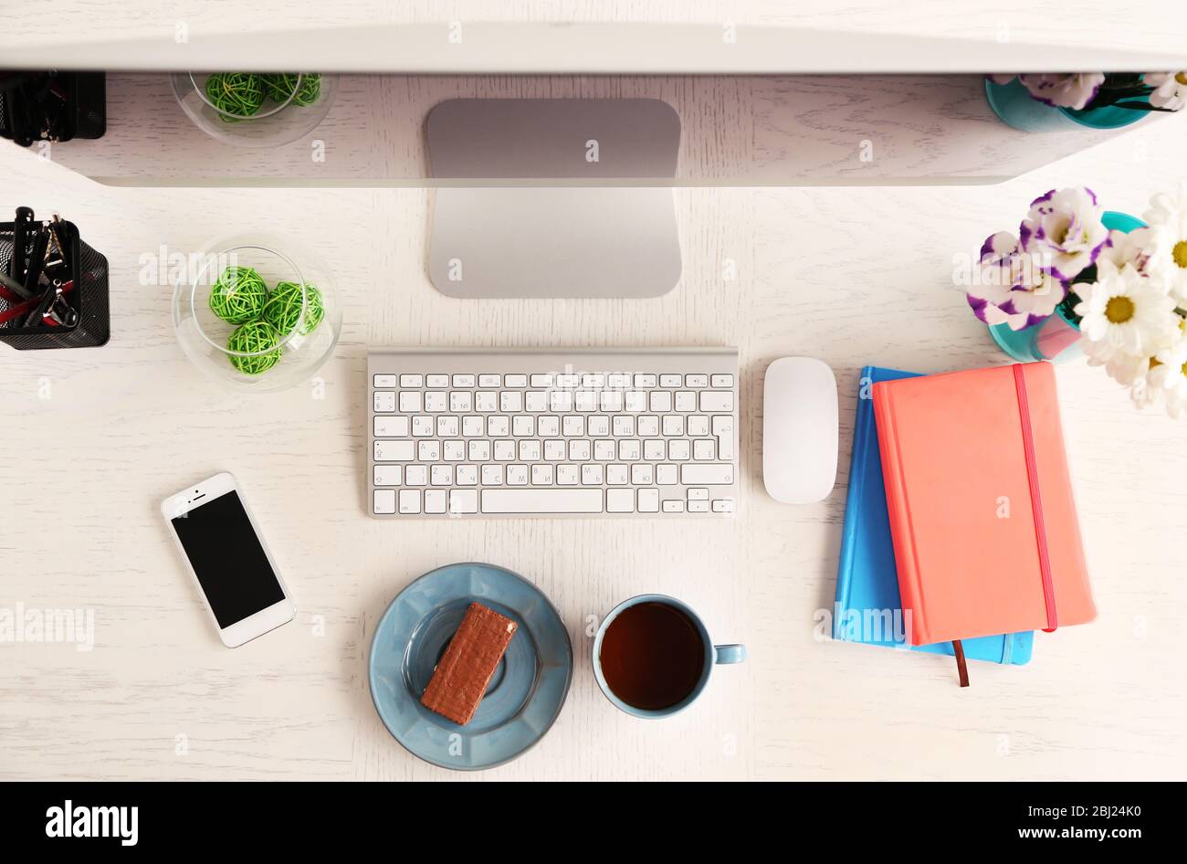 Office workplace with modern computer, top view Stock Photo - Alamy