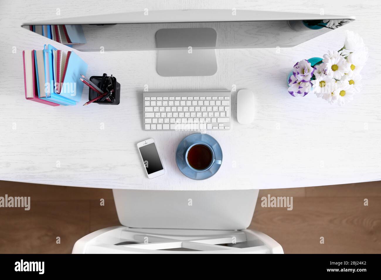Office workplace with modern computer, top view Stock Photo - Alamy