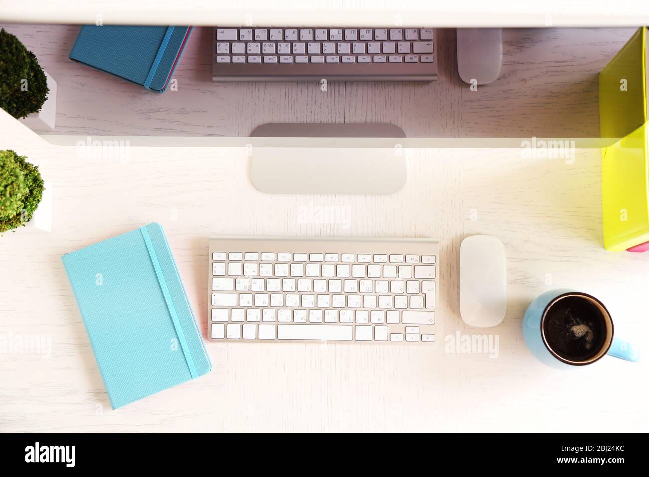 Office workplace with modern computer, top view Stock Photo - Alamy