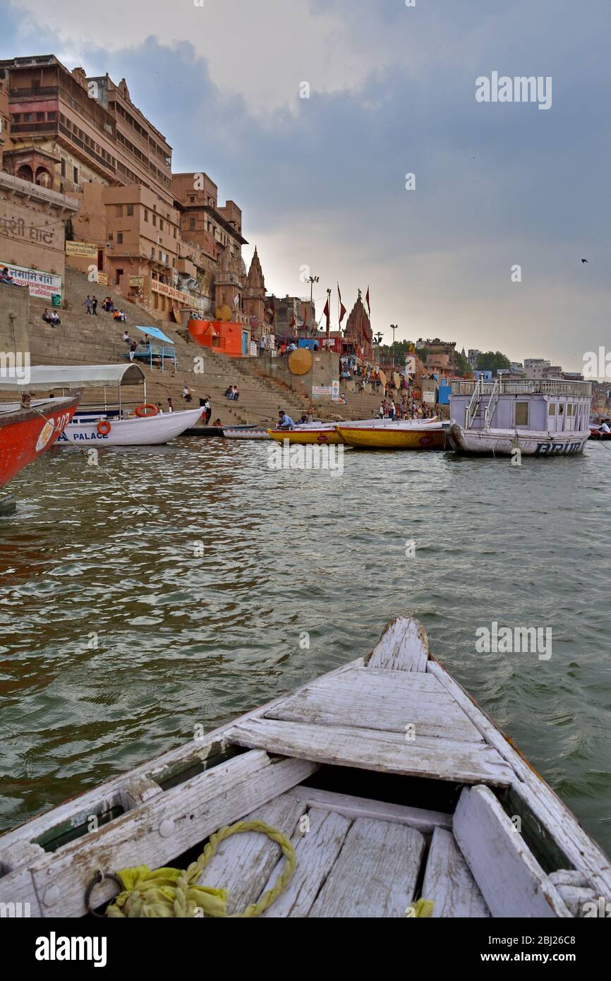 Boat ride on the river Ganges in Varanasi Stock Photo - Alamy