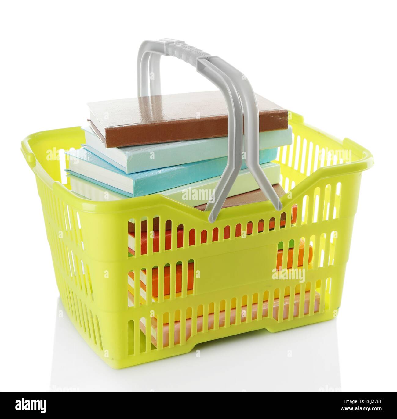 Shopping basket with books isolated on white Stock Photo - Alamy