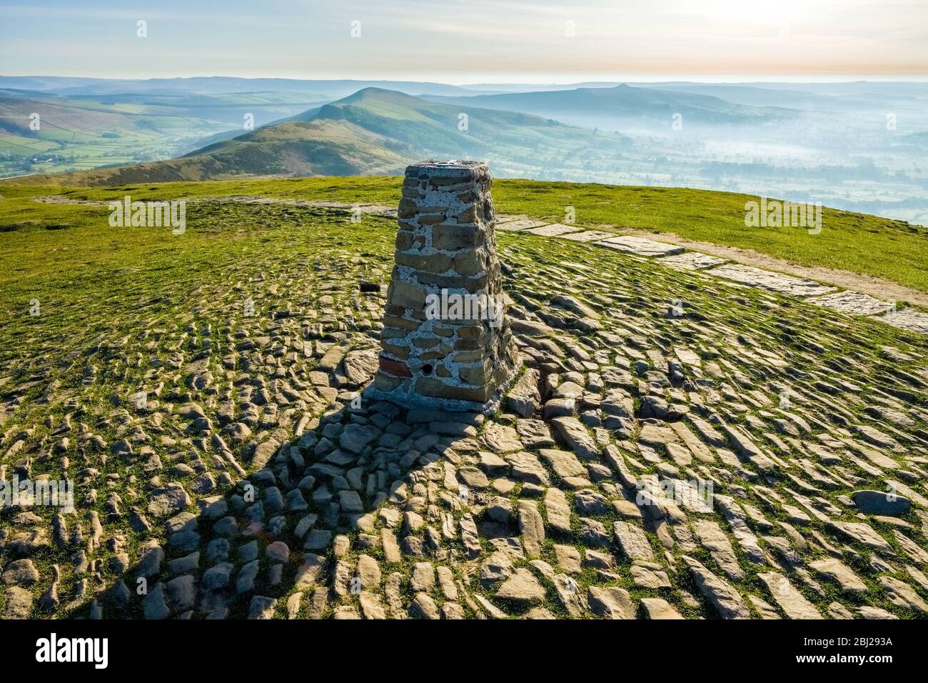 The Trig Point on the summit of Mam Tor, Peak District National Park ...