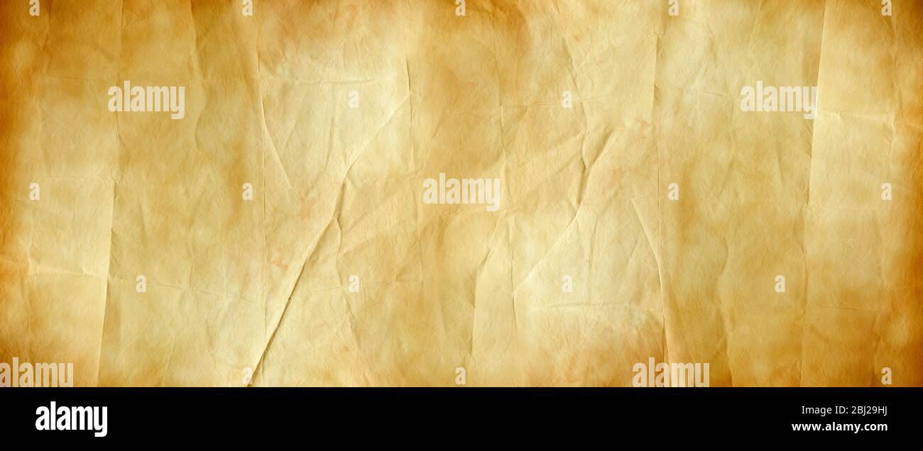 Old brown crumpled paper texture background. Vintage wallpaper banner ...
