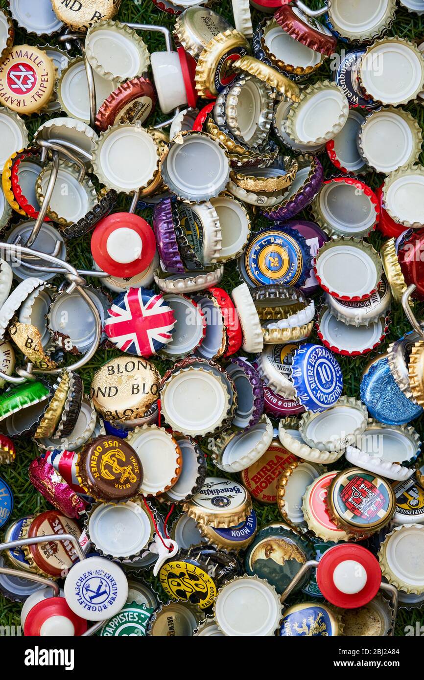 Large collection of beer bottle tops Stock Photo - Alamy