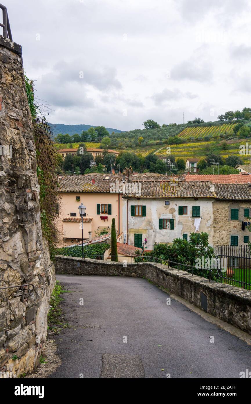 view of historical centre town of Greve in Chianti, Florence, Italy ...