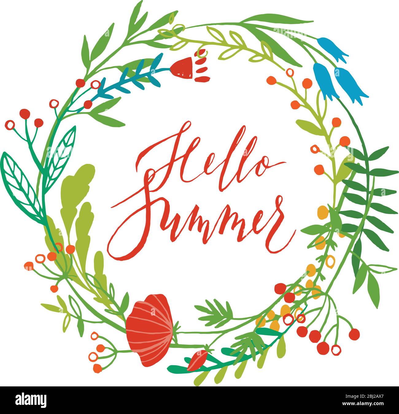 Vector hand drawn style Hello Summer calligraphy Stock Vector Image ...