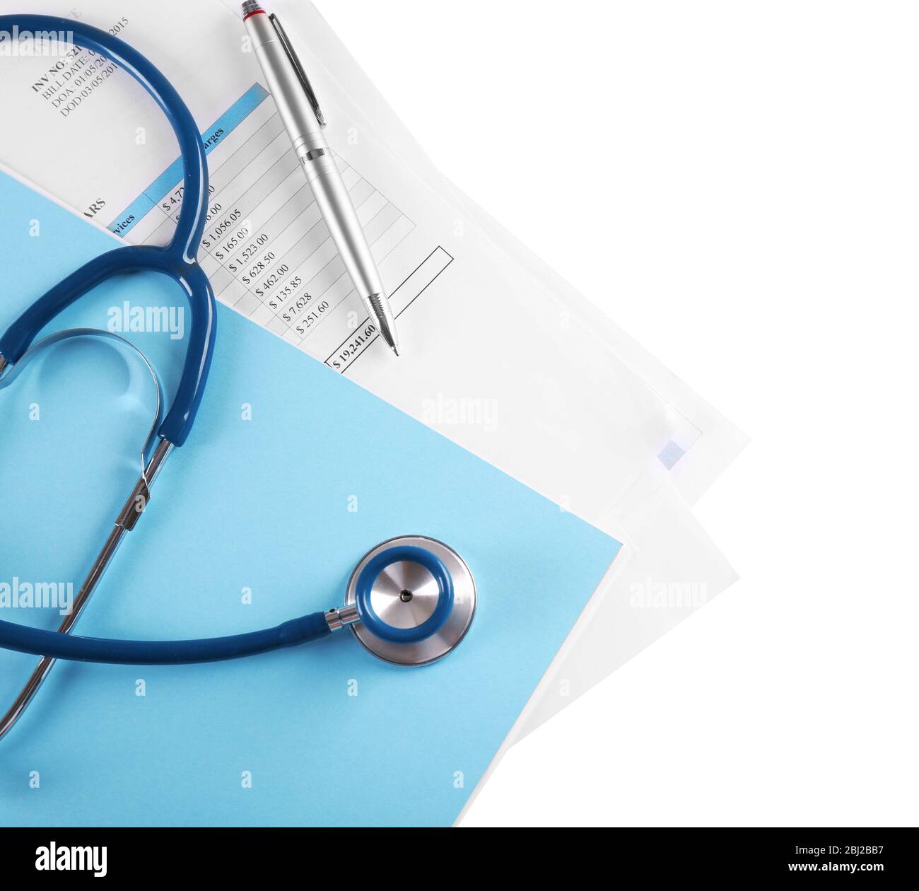 Stethoscope on medical history isolated on white Stock Photo - Alamy