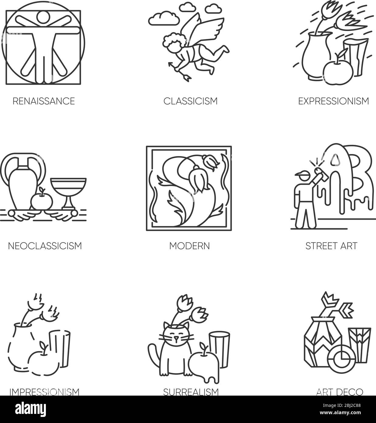 Art movements pixel perfect linear icons set Stock Vector Image & Art ...