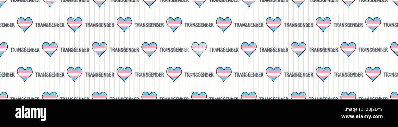 Cute transgender heart with text cartoon seamless vector border. Hand ...