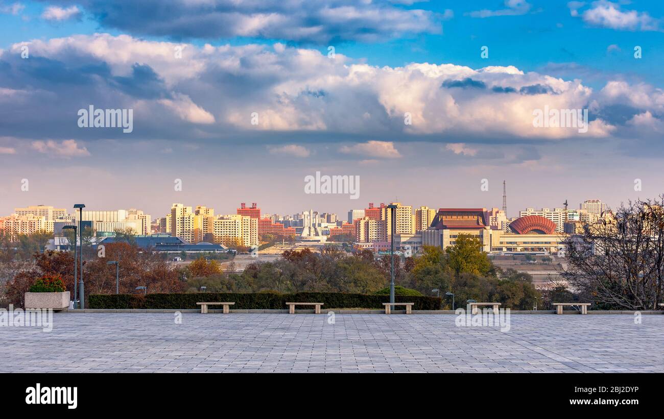 Pyongyang / DPR Korea - November 12, 2015: Cityscape view of Pyongyang ...