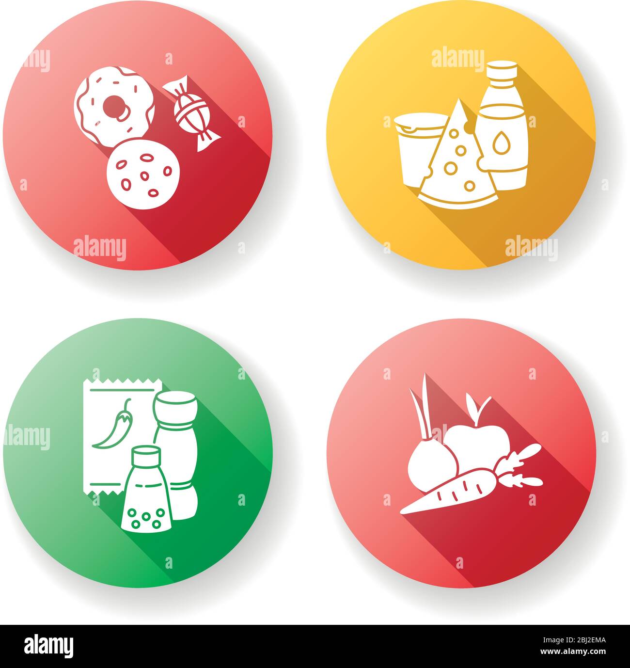 Supermarket food flat design long shadow glyph icons set Stock Vector ...