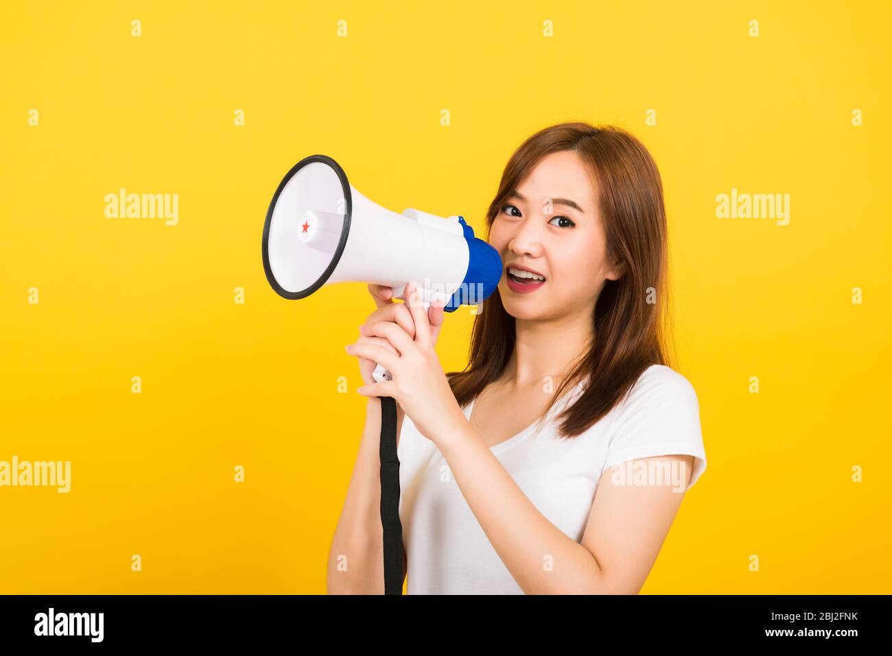 Asian happy portrait beautiful cute young woman teen standing making ...