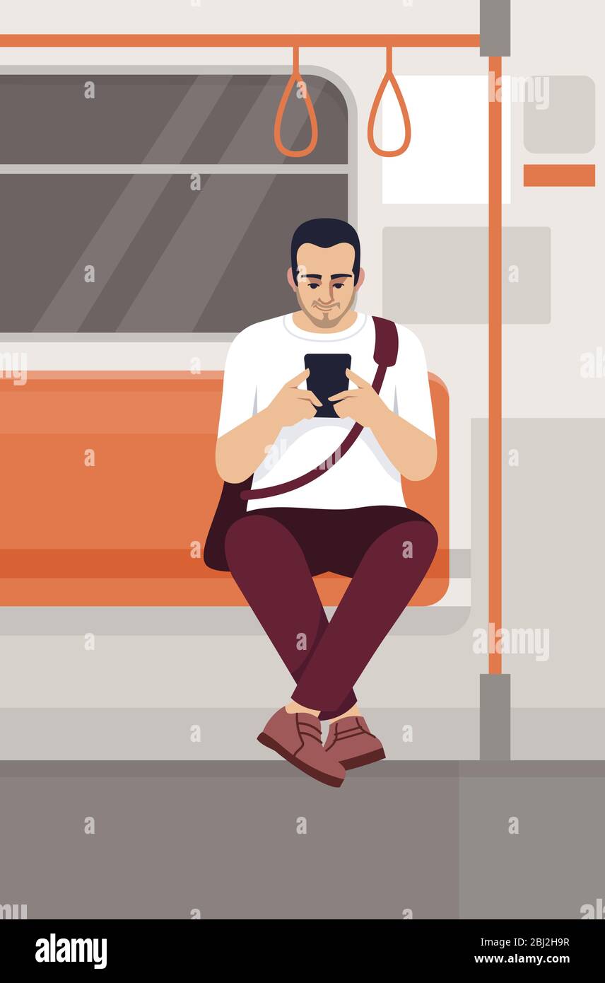 Man with smartphone in train semi flat vector illustration Stock Vector ...