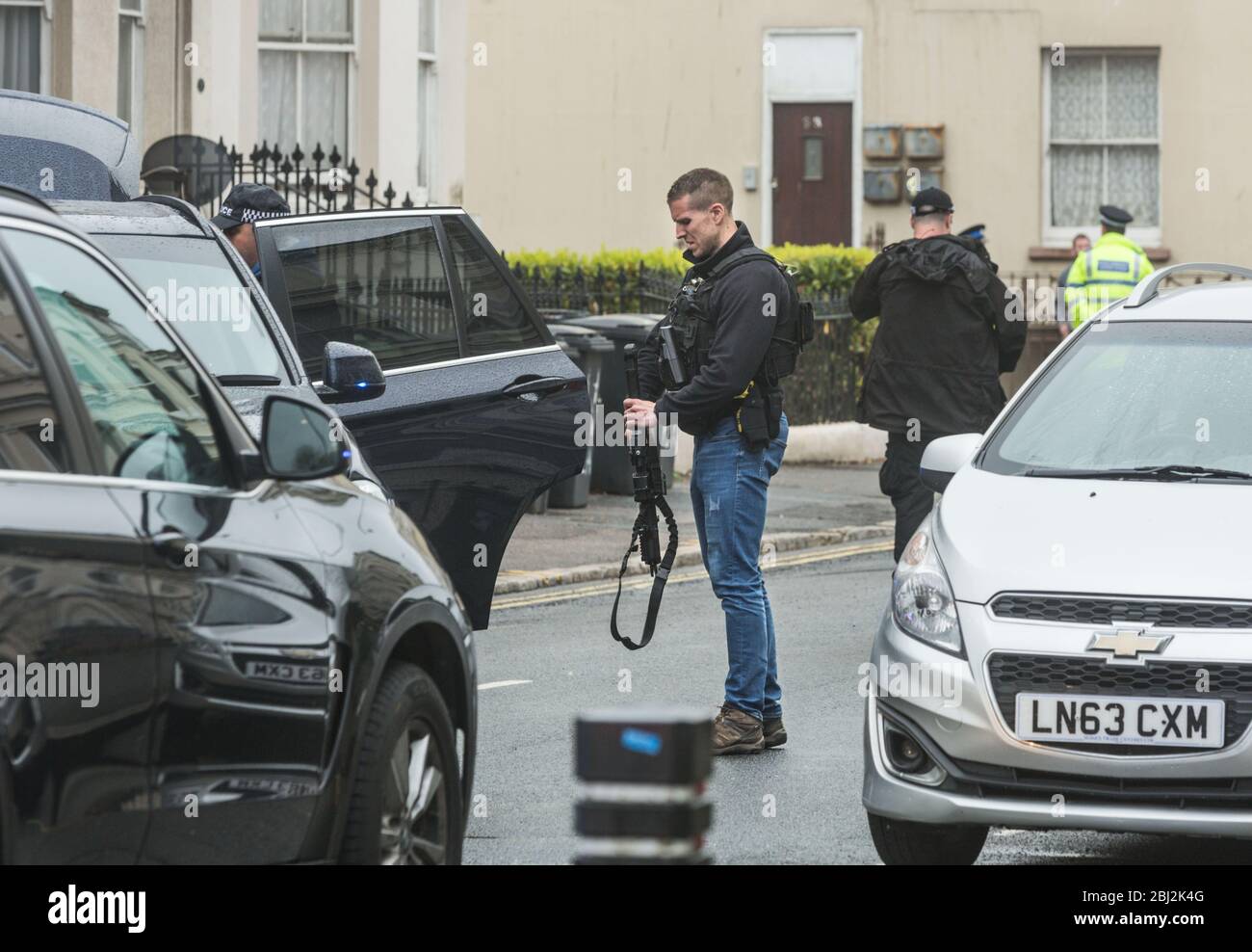 Eastbourne, England. 28 Apr 2020. Armed police in drugs and weapons ...