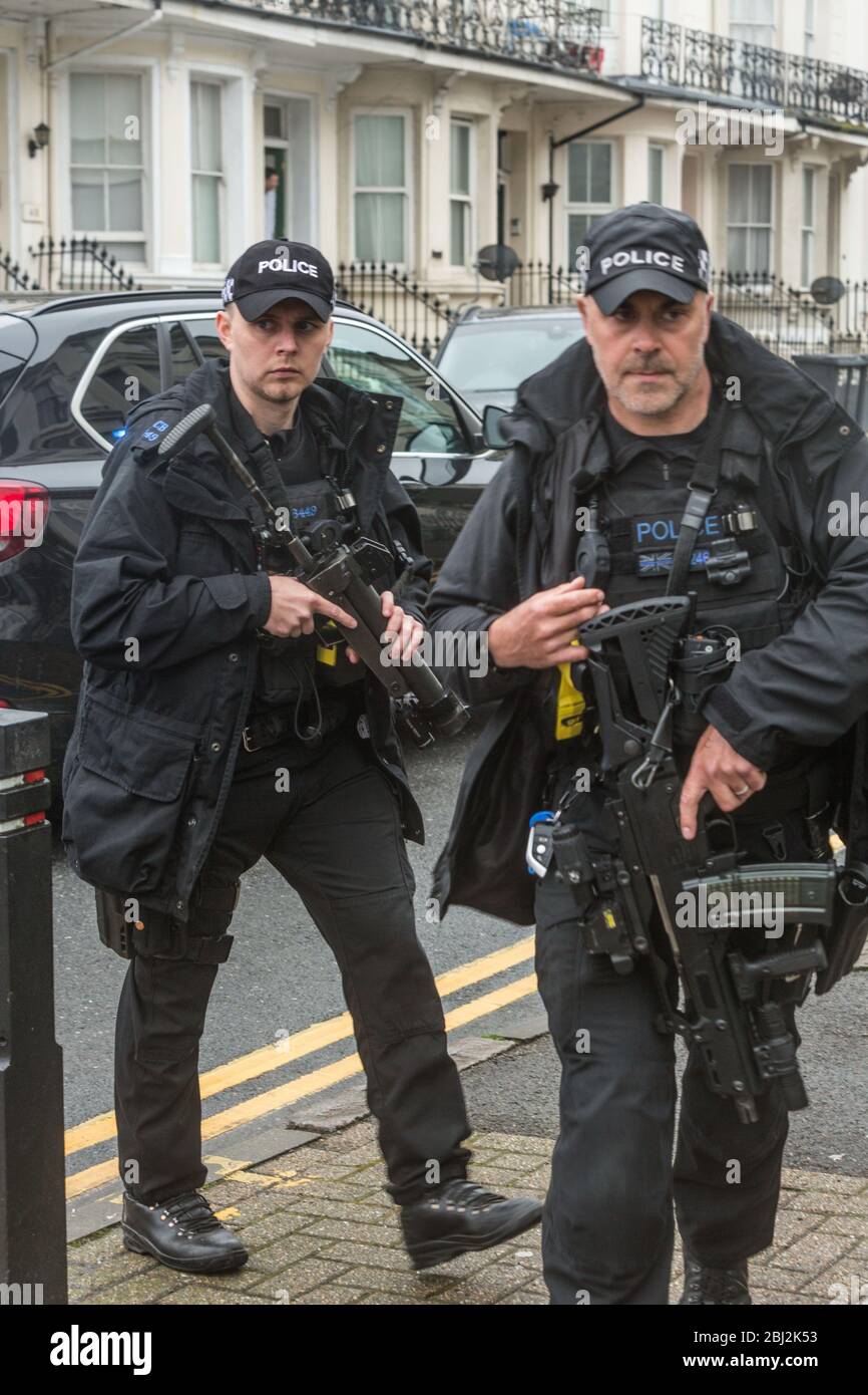Eastbourne, England. 28 Apr 2020. Armed police in drugs and weapons ...