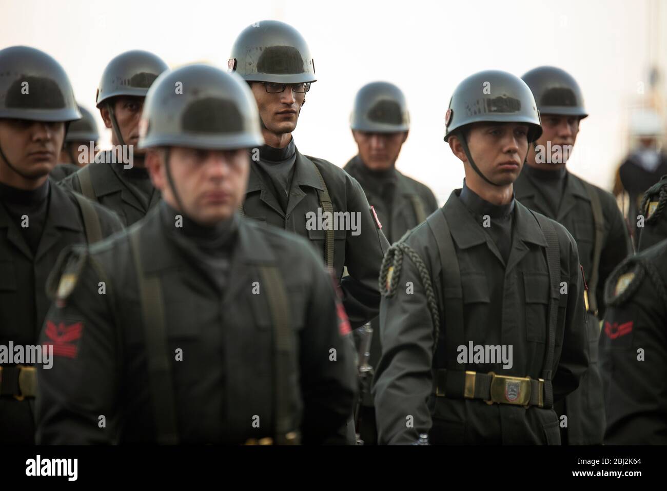 Izmir, Turkey - October 29, 2019. Turkish Soldiers with helmets are ...