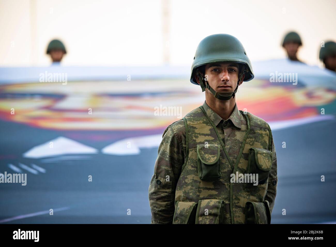 Izmir, Turkey - October 29, 2019. Portrait of a soldier. with an ...