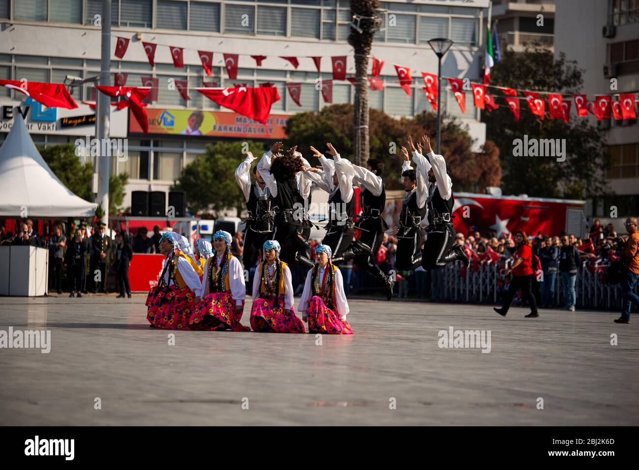 Izmir, Turkey - October 29 , 2019: Horon dancers at Celebrations of the ...