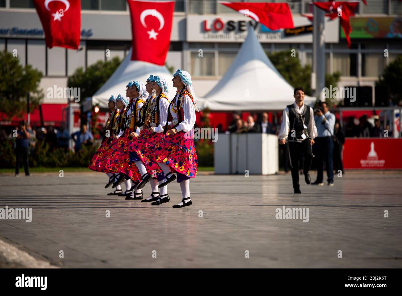 Izmir, Turkey - October 29 , 2019: Horon dancers at Celebrations of the ...