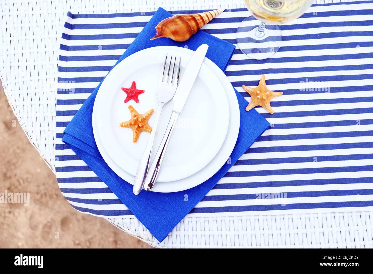 Table setting decorated in marine style Stock Photo - Alamy