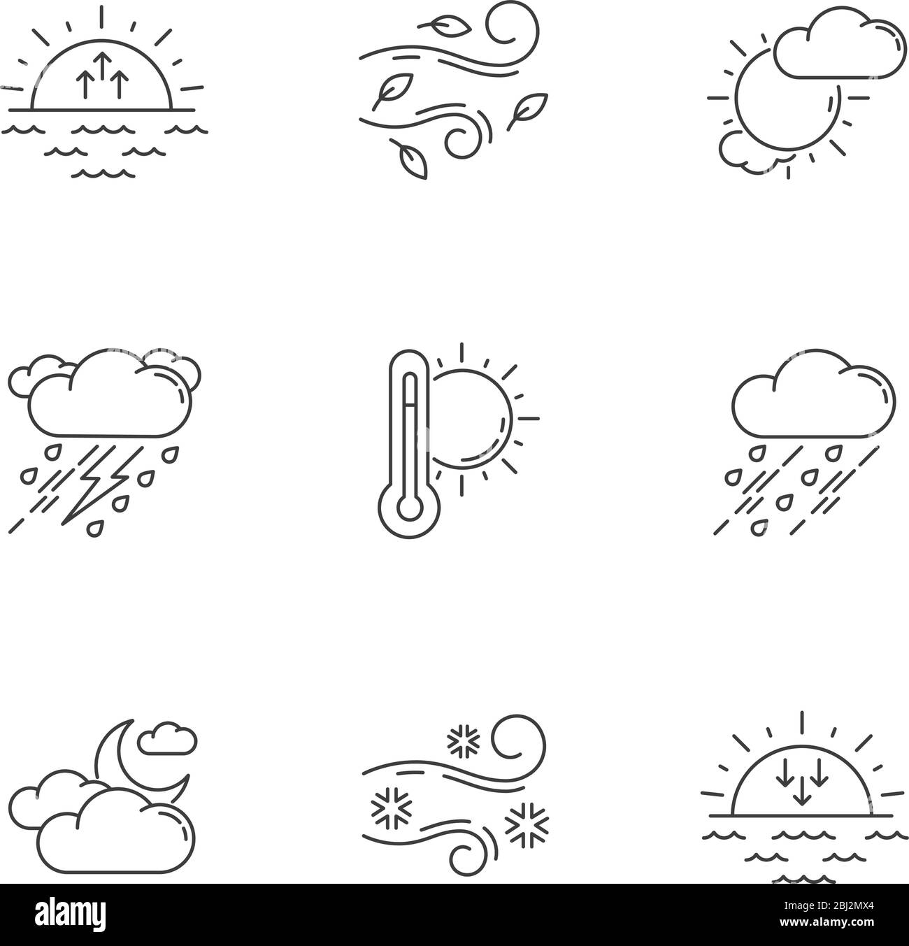 Weather forecast pixel perfect linear icons set Stock Vector Image ...