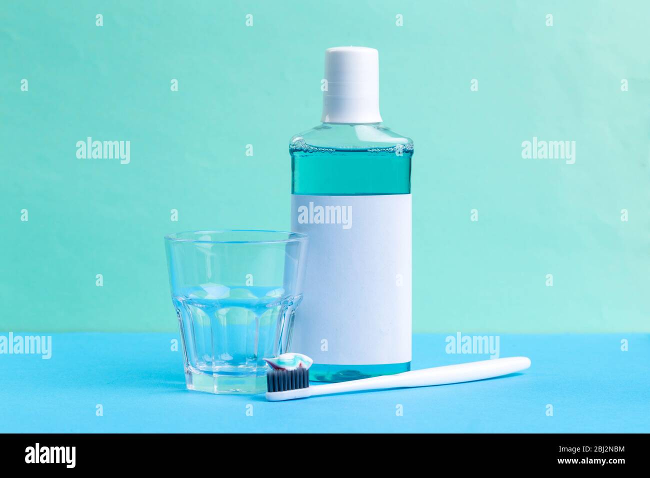 mouthwash and toothbrush for healthy care oral cavity Stock Photo - Alamy