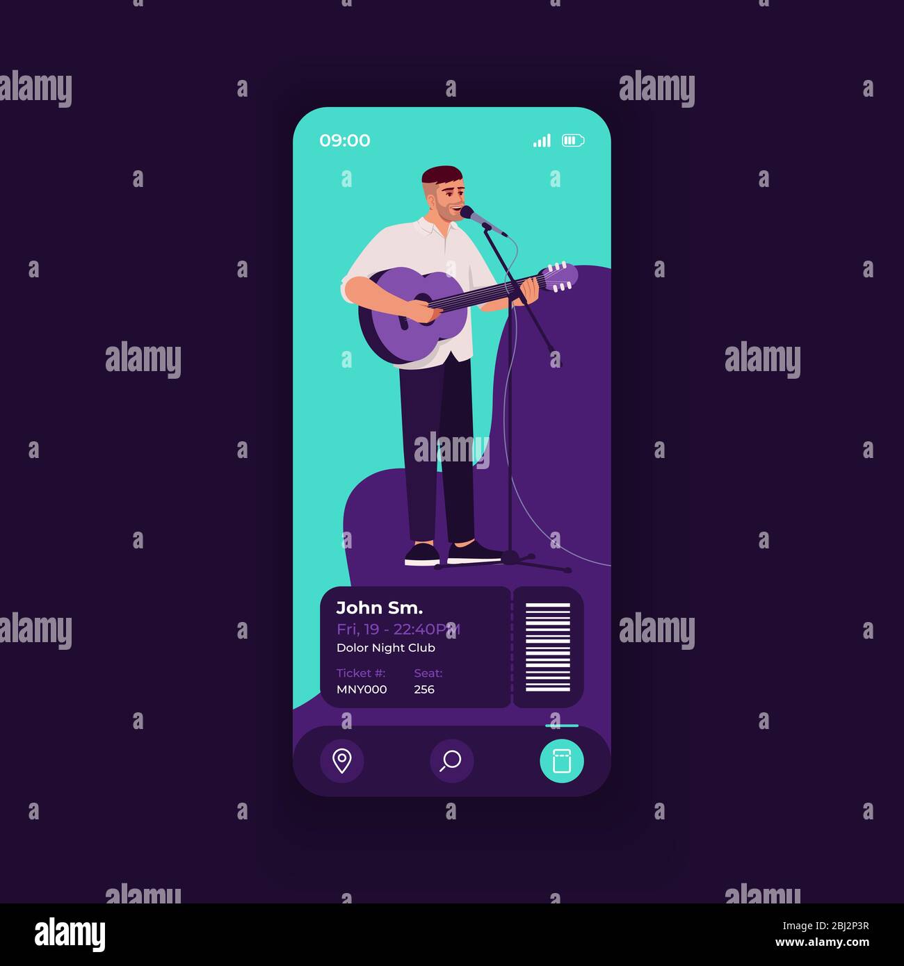 Concert tickets booking application smartphone interface vector ...