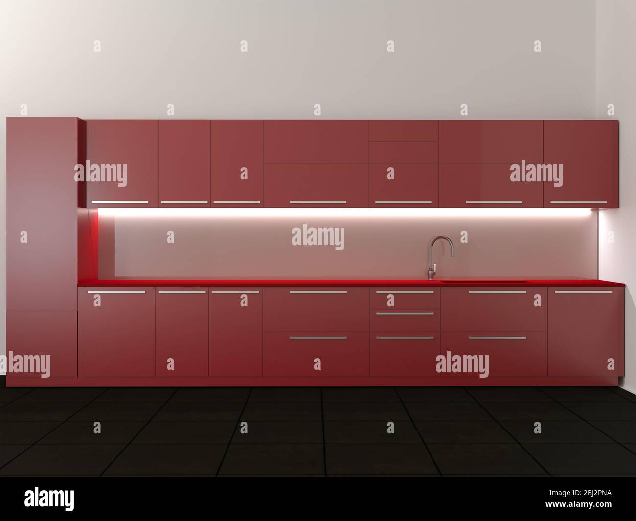 3d rendering of the new red kitchen interior Stock Photo - Alamy