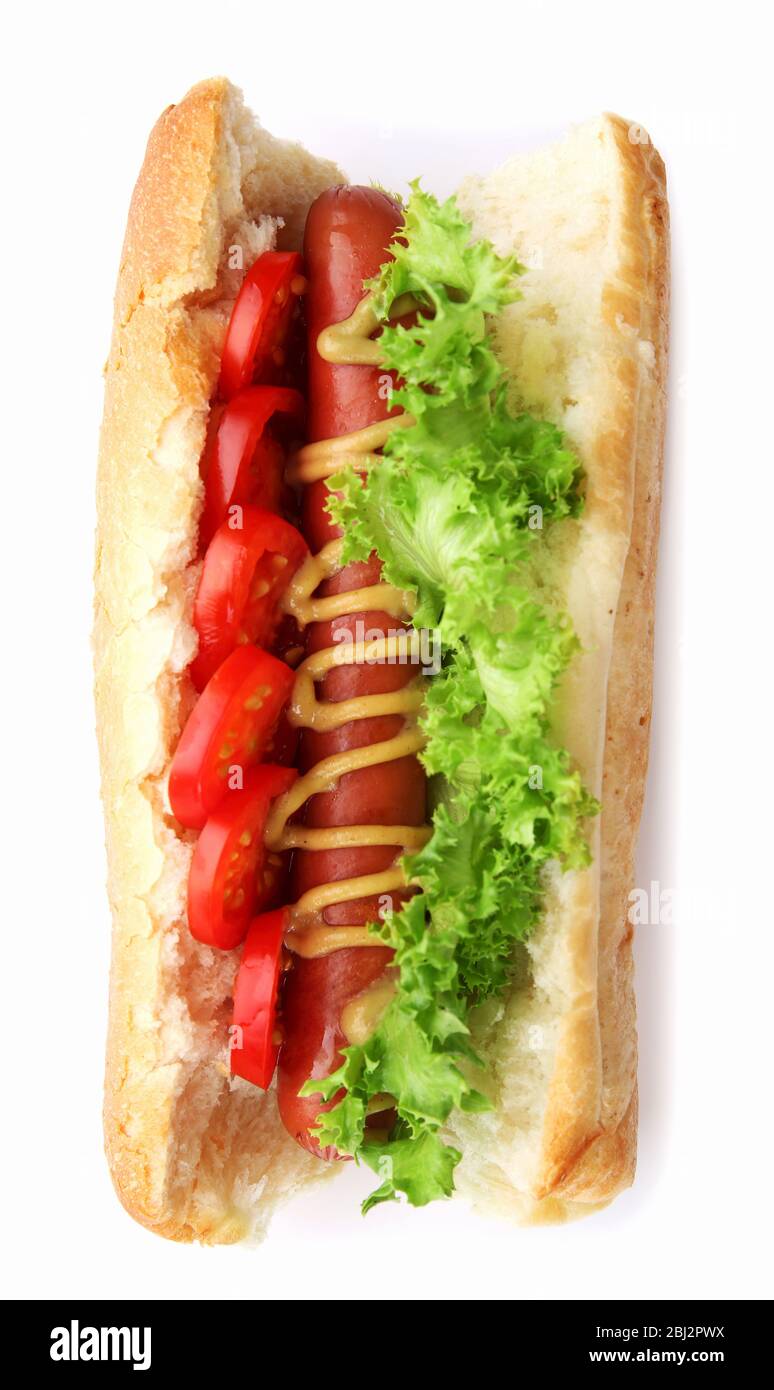 Fresh hot dog isolated on white Stock Photo - Alamy