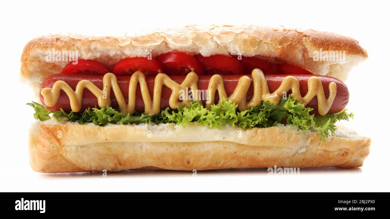 Fresh hot dog isolated on white Stock Photo - Alamy