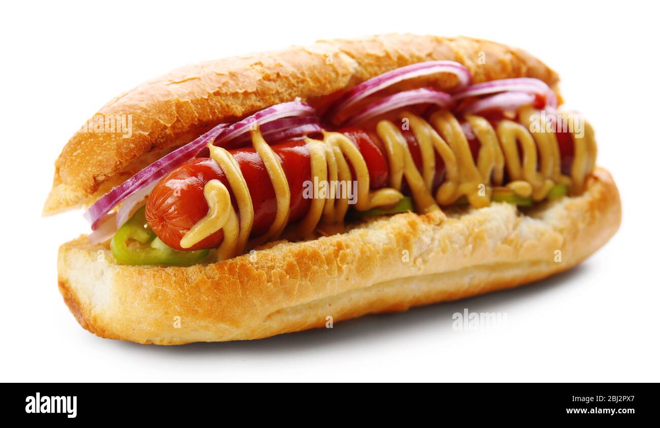 Fresh hot dog isolated on white Stock Photo - Alamy