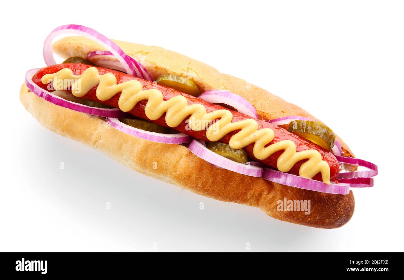 Fresh hot dog isolated on white Stock Photo - Alamy