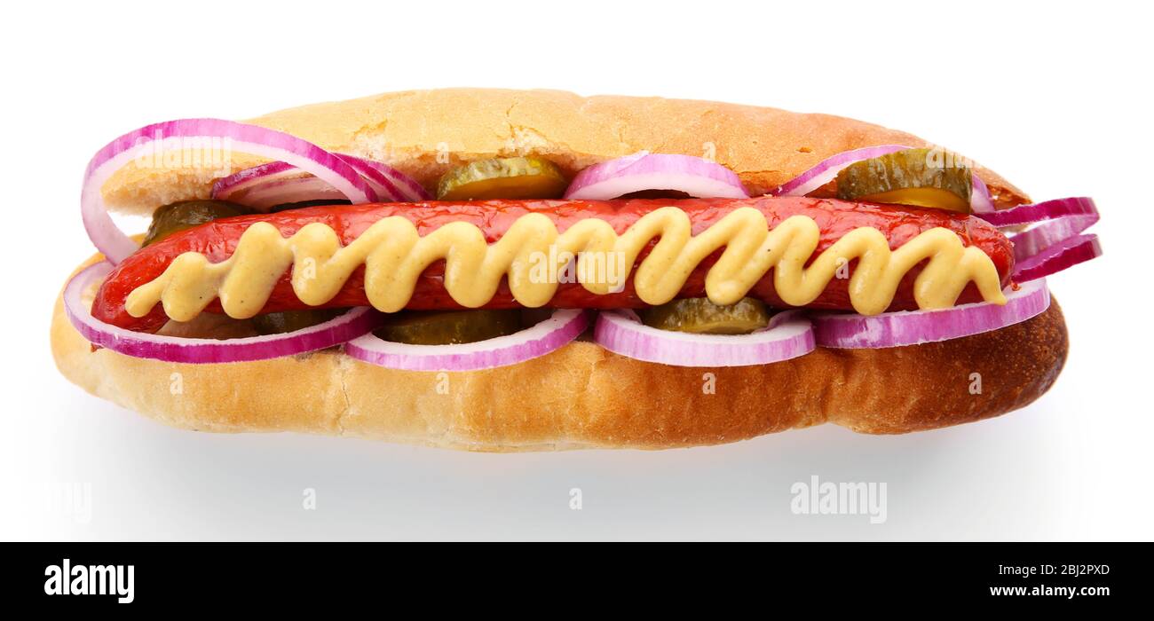 Fresh hot dog isolated on white Stock Photo - Alamy