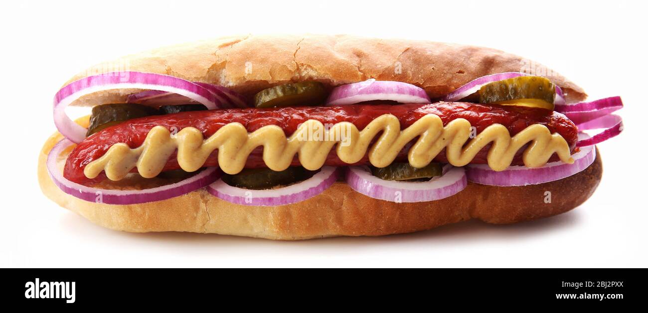 Fresh hot dog isolated on white Stock Photo - Alamy