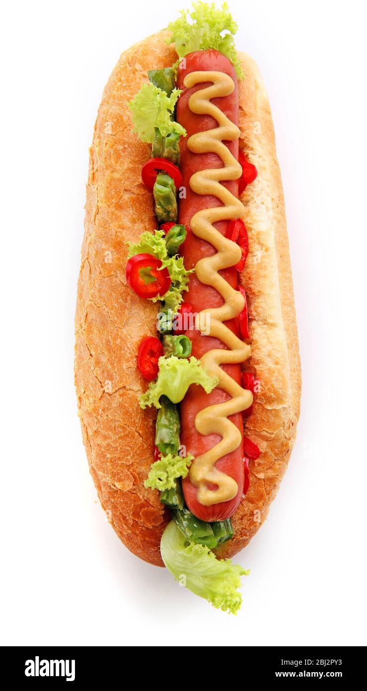 Fresh hot dog isolated on white Stock Photo - Alamy
