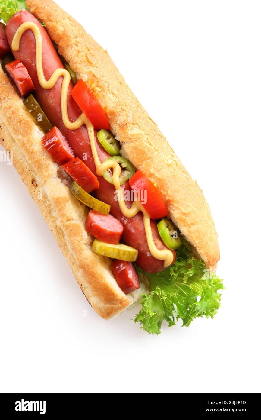 Fresh hot dog isolated on white Stock Photo - Alamy