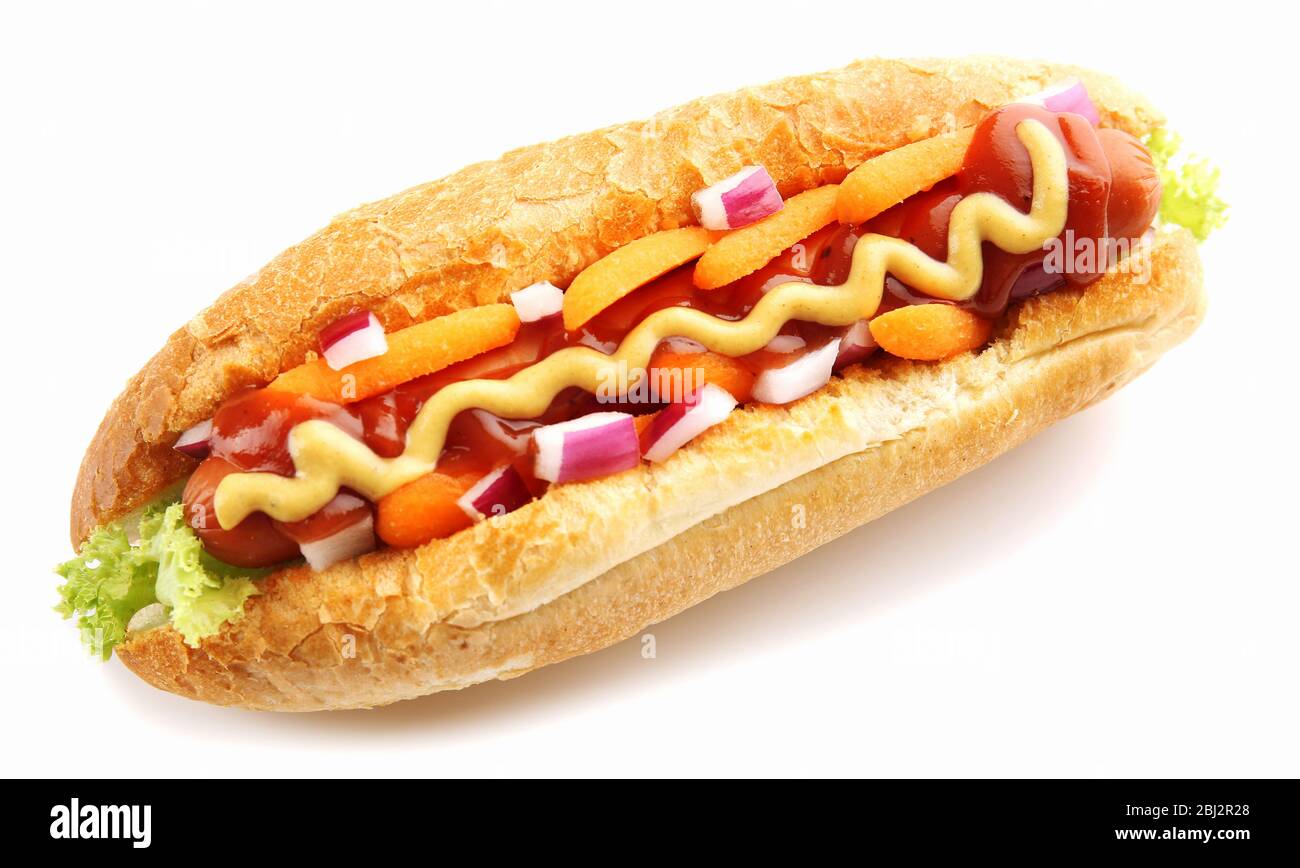 Fresh hot dog isolated on white Stock Photo - Alamy